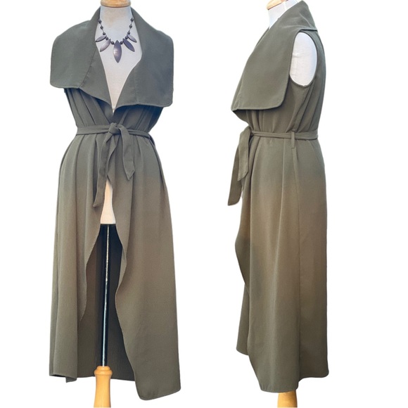 Papaya | Sweaters | Papaya Long Olive Green Duster Vestsmall | Poshmark